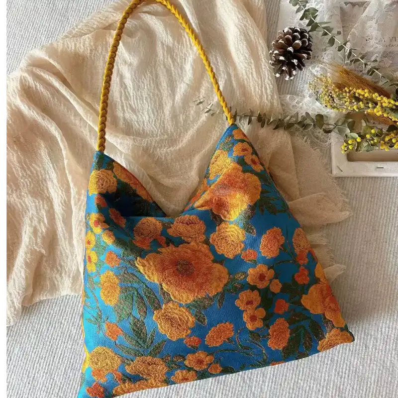 Flower Contrasting Embossed Cloth Bag - Loreen